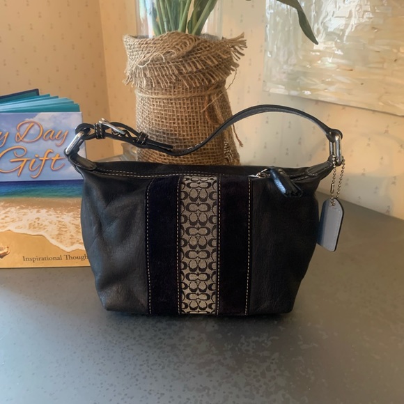 Coach | Bags | Coach Mini Bag Black Leather With Coach Signature Insert ...